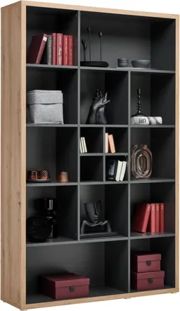 Xora Regal, Anthrazit, Eiche Artisan, Holzwerkstoff, 12 Fächer, 123.6x199.8x36.6 cm, stehend, Wohnzimmer, Regale, Bücherregale