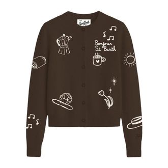 Saint Barth Offener Cardigan mit Knopfleiste und Stickereimotiven - - Knitwear - Damen - Braun - L
