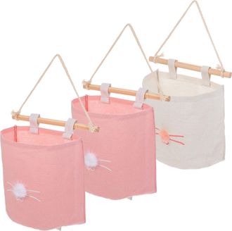 Valiclud 3 St&uuml;ck Wand Aufbewahrungstaschen aus Robustem Baumwoll Leinen mit Wasserabweisender PE Beschichtung T&uuml;rh&auml;nger Organizer mit Holzstab und Baumwollkord