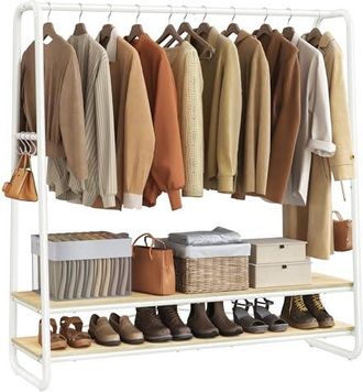 Vasagle Kleiderst&auml;nder, Garderobenst&auml;nder, Garderobe, 2 Ablagen, 6 Haken in S-Form, Stahlgestell, 45 x 138 x 160 cm, f&uuml;r Schlafzimmer, Flur, Eingangsbereich, 