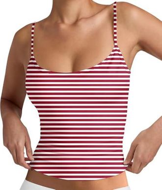 Generic D&eacute;bardeur pour femme - Bleu et blanc - Ray&eacute; - Gilet d&eacute;t&eacute; l&eacute;ger en coton - D&eacute;bardeur moulant - D&eacute;bardeur sans manches - Haut spaghetti, rouge, XXL