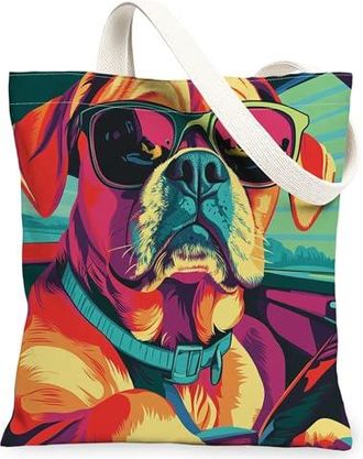 Generic Boxer Dog Sac fourre-tout en toile r&eacute;utilisable pour faire du shopping 33 x 38,1 cm, sac d&eacute;picerie r&eacute;utilisable pour femme, animal de compagnie, plage
