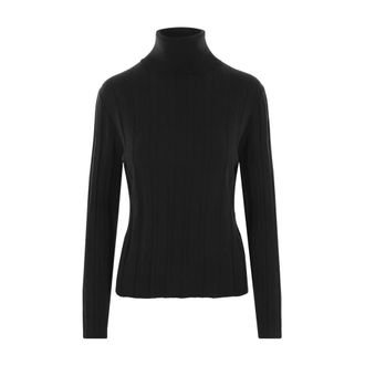 Allude Femme, Pulls, Noir, Taille: 38 FR Pull Col Roul&eacute; C&ocirc;tel&eacute;