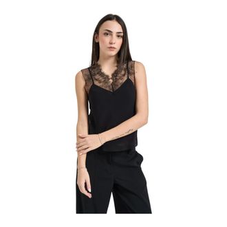 Patrizia Pepe Femme, Blouses et Chemises, Noir, Taille: 40 FR Haut &agrave; col en V avec d&eacute;tails en dentelle
