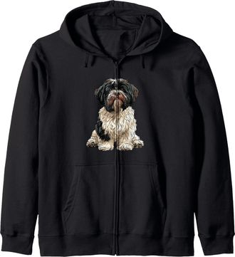 Whyitsme Design Schwarz-Wei&szlig;-Illustration Shih Tzu Hund Kapuzenjacke