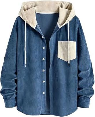 Generic Chemises d&eacute;contract&eacute;es en velours c&ocirc;tel&eacute; &agrave; manches longues avec capuche et cordon de serrage pour homme - Hauts d&eacute;contract&eacute;s &agrave; manches longues avec po