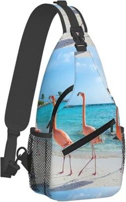 Generic Sacoche Tactique Flamant Roses sur la plage Mode Sac Bandouli&egrave;re Casual Sac &agrave; Poitrine pour Homme Voyage Femme