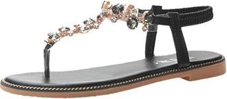 Generic Sandales plates tendance pour femme - Sandales &eacute;l&eacute;gantes avec sangle en T - Sandales orn&eacute;es de strass - Chaussures romaines d&eacute;contract&eacute;es - Sangle de 