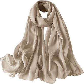 Lina & Lily Foulard en mousseline de soie froissée pour femme - Printemps été - Transparente - Soyeux et léger, beige, taille unique