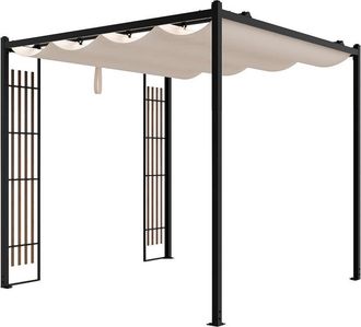 Vente-Unique Pergola autoportante modulable en acier avec toit r&eacute;tractable et treillis - 5,3 m&sup2; - noir - MAZARA