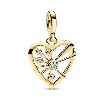Pandora ME Herz & Strahlen Medaillon-Charm aus Sterling Silber mit 14 Karat vergoldete Metalllegierung, Cubic Zirkoniastein, Kompatibel ME und Moments Armb&auml;nd