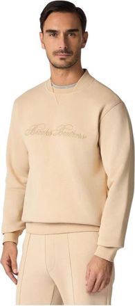 Brooks Brothers Homme, Sweatshirts et sweats &agrave; capuche, Beige, Taille: M Pull ras du cou en coton avec logo