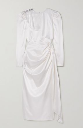 Alessandra Rich Midikleid Aus Seidensatin Mit Verzierungen - Wei&szlig;
