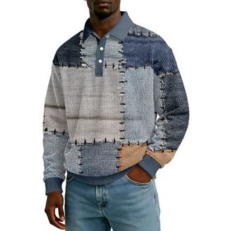 Generic Polo à manches longues pour homme - Col Henley - Style décontracté - Motif floral - Pour le tennis, le golf, 3 gris., 3XL