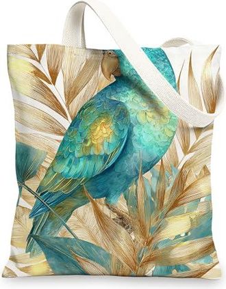 Generic Sacs fourre-tout en toile motif oiseau tropical, imprimé floral vintage, léger, lavable, sac dépicerie réutilisable pour voyage, plage, pique-nique, 3