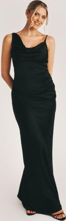 Six Stories Bridesmaid - Asymmetrisches Satin-Maxikleid in Schwarz mit Wasserfallausschnitt