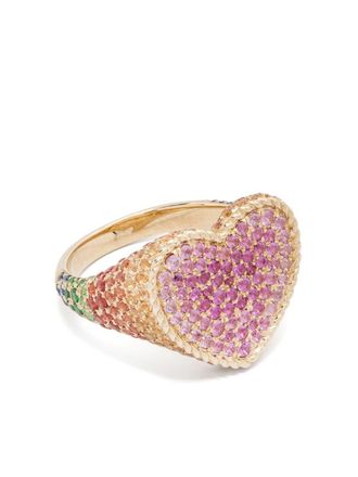 Yvonne Léon 9kt Heart Rainbow Gelbgold-Siegelring mit Diamant