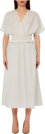 Liu Jo Femme, Robes, Blanc, Taille: 40 FR V Lana Stripes Midi Dress