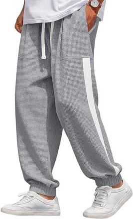 Generic Pantalon de surv&ecirc;tement pour homme, coupe d&eacute;contract&eacute;e, avec cordon de serrage &agrave; la taille, confortable, grande taille, taille L pour homme, gris, XL