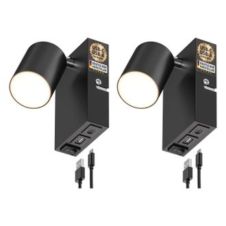 LEDs Com 2 St&uuml;ck Wandleuchte WAIKA, 1-flammig, Schalter, schwarz, USB-C, USB-A, 1x GU10 max. 15W