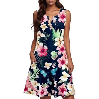 Generic Robe boh&egrave;me 2026 pour femme, robe d&eacute;t&eacute; d&eacute;contract&eacute;e, ample, col en V, sans manches, avec poches, cache-maillot de bain, Noir, XXL