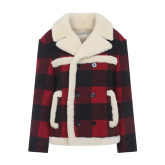 Celine Peacoat aus karierter Wolle - - Jackets - Damen - Rot - S