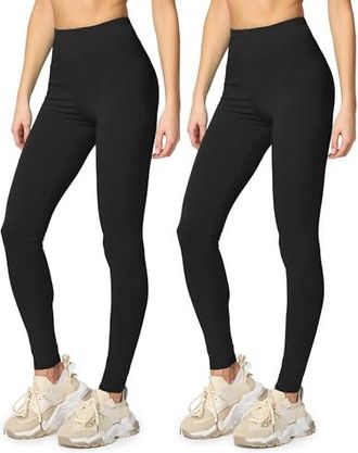 Merry Style Lot de 2 Legging Femme Confortables et Extensibles Legging Sport Femme Coton Naturel Respirant Parfait MS10-198 (Noir/Noir, XXL)