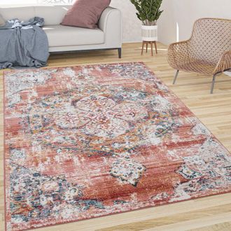 Paco Home Paco Home Tapis De Salon Poils Ras Vintage Esthétique Orientale Rouge Blanc Cassé Bleu 160x230 cm