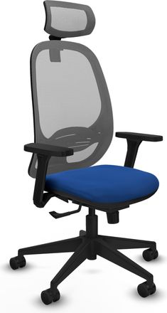 Piqueras y Crespo Callcenter-Stuhl mit 3D-Armlehnen, h&ouml;henverstellbarer Lendenwirbelst&uuml;tze und h&ouml;henverstellbarem Kopfteil, Grau/Blau