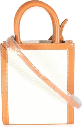 Celine Mens Natural Tan Canvas Calfskin Mini Vertical Cabas Bag Beige Handbag
