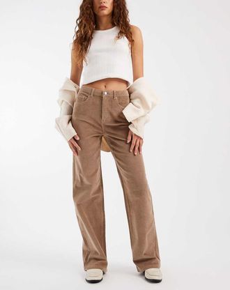 Vero Moda Tessa - Pantalon droit en velours côtelé à taille haute - Vison-Neutre