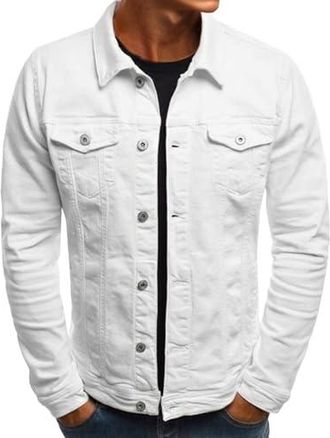 Generic Veste en jean slim fit style camionneur, d&eacute;contract&eacute;e, classique, tendance, pour homme, blanche, taille M