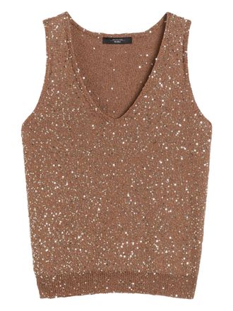 Max Mara haut brodé de sequins à col v - Marron