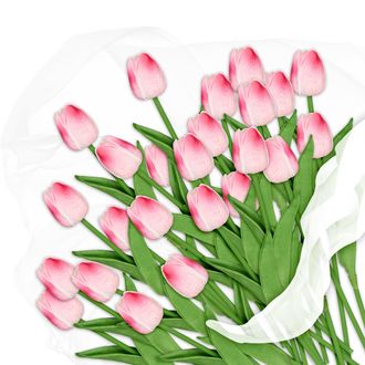 Relaxdays künstliche Tulpen, 24 Kunstblumen wie echt, dekorative Kunsttulpen aus Kunststoff, ca. 33,5 cm lang rosa/grün