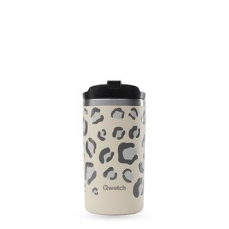 Qwetch Travel Thermobecher - Leopard Sand 240 ml - Thermoskanne f&uuml;r Kaffee & Tee aus Edelstahl - 6 Stunden hei&szlig; und 12 Stunden kalt - kompakt & wasserdicht, 