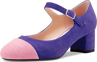 Castamere Femmes Bloc Chunky Mi Talon Heel Rond Bout Mary Jane Escarpins Mariage Bureau D&eacute;contract&eacute; 5 CM Heels Violet Su&egrave;de 38 EU