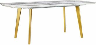Beliani Esstisch Weiß u. Gold mdf Tischplatte Marmor Optik 160x90 cm ausziehbar 200x90 cm mit Metallbeinen Rechteckig Glamour Esszimmer Küche