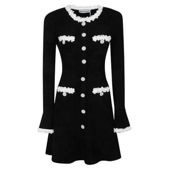 Self Portrait Chenille-Strick-Minikleid mit Blumenbesatz - - Dresses - Damen - Schwarzk - S