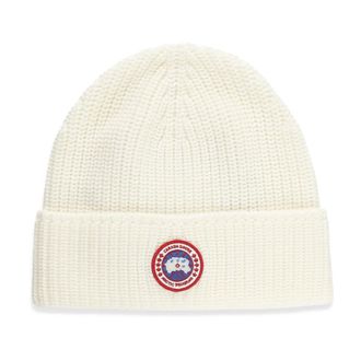 Canada Goose Homme, Accessoires, Beige, Taille: ONE Size Chapeau en Laine Ivoire avec Patch Logo