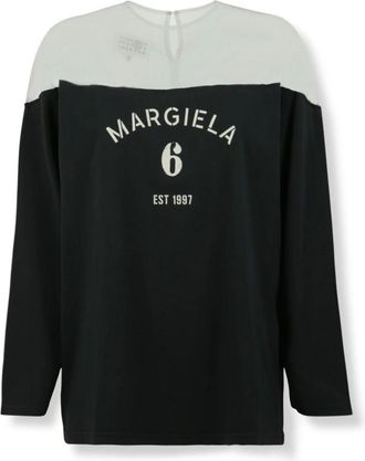 Maison Margiela Femme, Pulls, Noir, Taille: 38 FR T-Shirt Logo Manches Longues