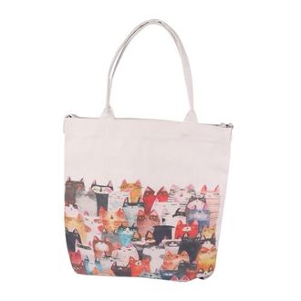 Garneck Mikikit Paquet Bandouli&egrave;re en Toile Imprim&eacute;e Motif Chat L&eacute;ger et R&eacute;glable Taille Moyenne Paquet Fourre-Tout pour &Eacute;tudiantes pour &Eacute;cole Shopping et Usa