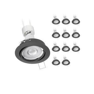 LEDs Com 12 St&uuml;ck Decken-Einbaustrahler FERE Einbaurahmen anthrazit matt schwenkbar, inkl. GU10 Lampe, 468lm, warmwei&szlig;