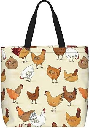 Generic Sac De Courses Poulets Femmes Sac &Agrave; Bandouli&egrave;re Personnaliser Avec Poign&eacute;es Sacs En Toile Pour Femmes, Pour Filles, Burea, Voyage, &Eacute;cole