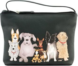 Mala Leather Kennel Crew Dog Appliqu&eacute; Sac &agrave; bandouli&egrave;re par Mala - Cuir v&eacute;ritable - Sangle r&eacute;glable, poches zipp&eacute;es, sac &agrave; poussi&egrave;re - Gris - 23 x 18 x 5 cm