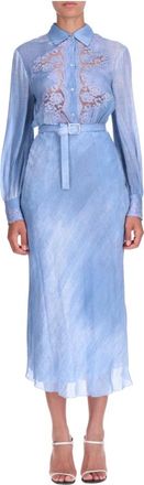 Ermanno Scervino Femme, Robes, Bleu, Taille: 38 FR Longue Robe Boutonn&eacute;e avec Inserts en Dentelle