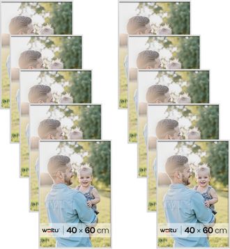 Woltu Bilderrahmen 40x60 cm, 10 Set, Fotorahmen Silber, Aluminium, mit Passepartout, zum vertikalen oder horizontalen Aufh&auml;ngen/Aufstellen, f&uuml;r Fotos, Bilde