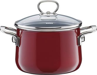 Riess 0703-008, Fleischtopf mit Glasdeckel, NOUVELLE, ROSSO EXTRA STARK, Durchmessser 20 cm, Höhe 21,3 cm, Inhalt 4 Liter, Emaille, Induktion