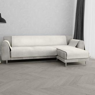 Italian Bed Linen Sofa&uuml;berwurf rutschfest, Comfort mit Halbinsel rechts und seitlichen Armlehnen, Made in Italy, Sitz Sofabezug 190 cm - Creme