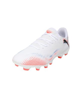 Puma Future 8 Play Fg/Ag Fu&szlig;ballschuh f&uuml;r Unisex, Puma Wei&szlig;, PUMA Schwarz, leuchtendes Rot, 40.5 EU