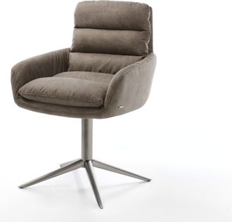 DELIFE Drehstuhl Abelia-Flex mit Armlehnen Mikrofaser Taupe Vintage Fußkreuz Graphit 360° drehbar Wippfunktion, Esszimmerstühle